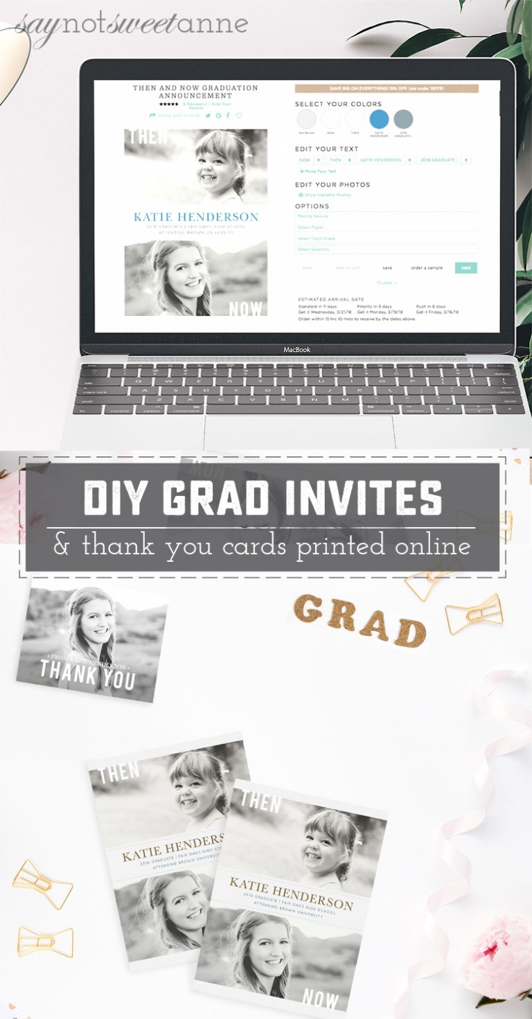 DIY Graduation Invitations and Thank You Cards Online - Sweet Anne Designs